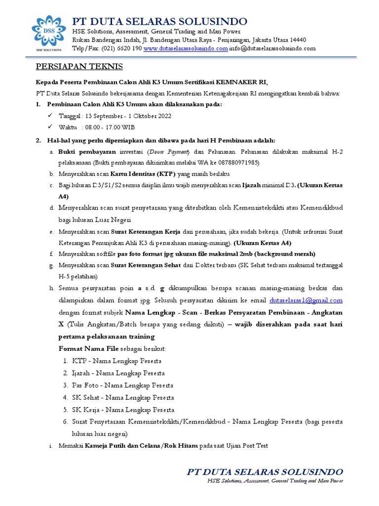 (PERSIAPAN TEKNIS) Pembinaan Calon Ahli K3 Umum Sertifikasi Kemnaker RI ...