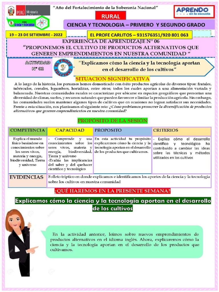 Experiencia de Aprendizaje #06 - Actividad #02 - 1ero y 2do - Ciencia y Tecnologia - Rural ...