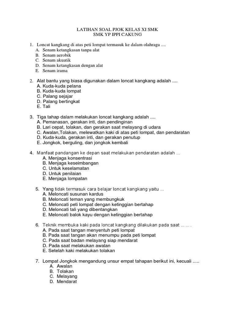 Latihan Soal Pjok Kelas Xi SMK | PDF