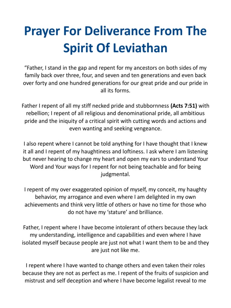 Prayer For Deliverance From The Spirit of Leviathan | PDF | Seven ...