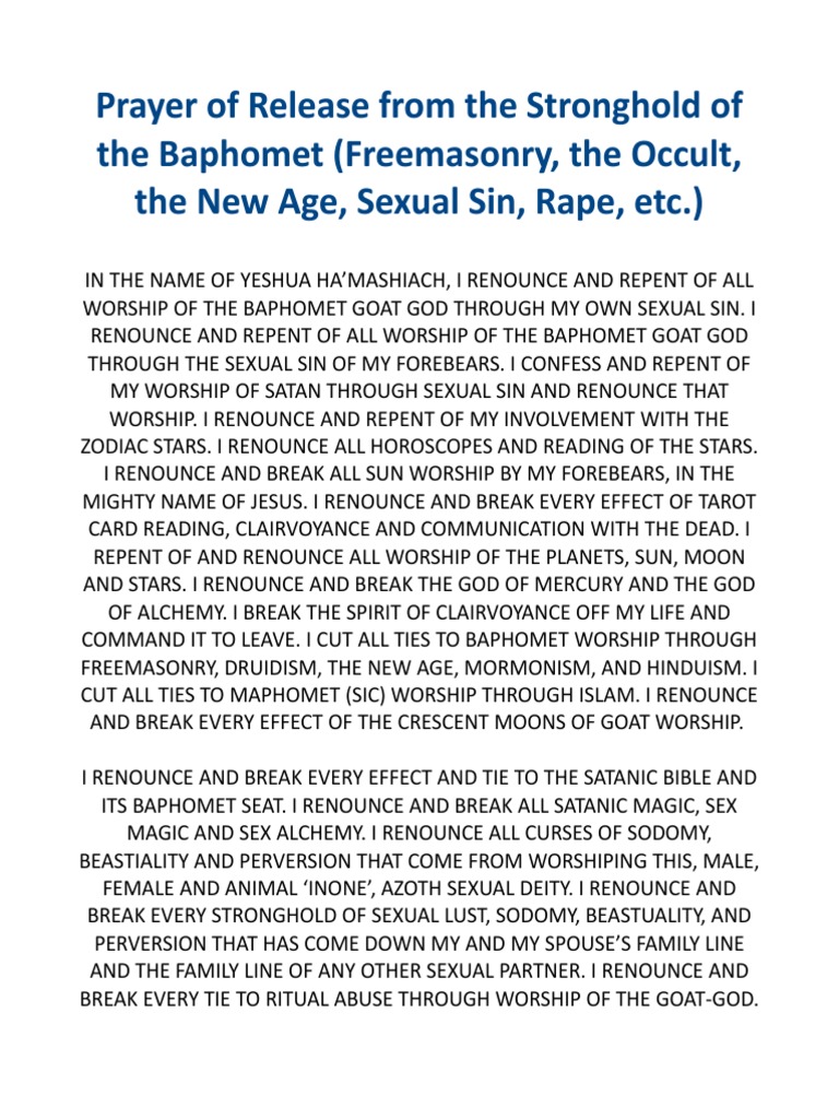 Prayer of Release From The Stronghold of The Baphomet Freemasonry The ...