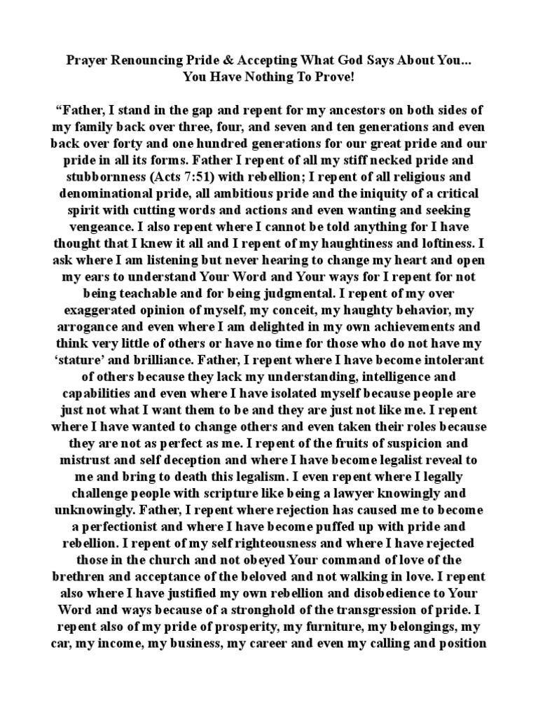 Prayer Renouncing Pride | PDF | Seven Deadly Sins | Deliverance Ministry