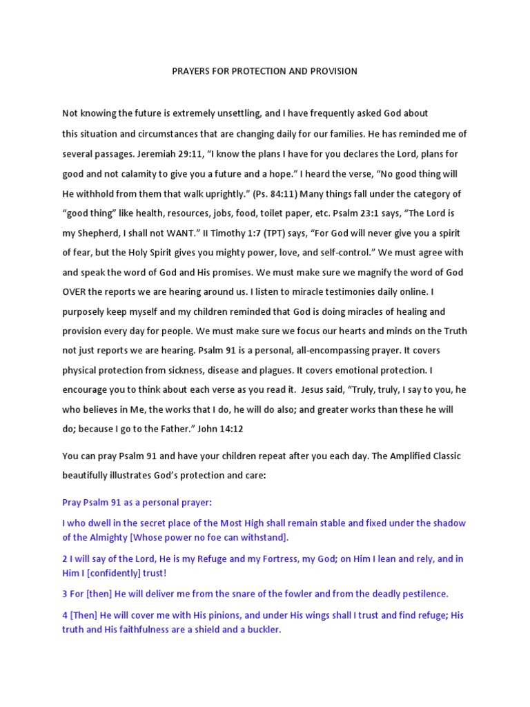 Prayers For Protection and Provision | PDF | Serpents In The Bible ...