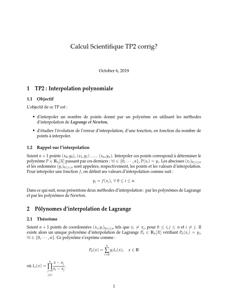 TP2 Interpolation Polynomiale Corrige | PDF | Interpolation | Algorithmes