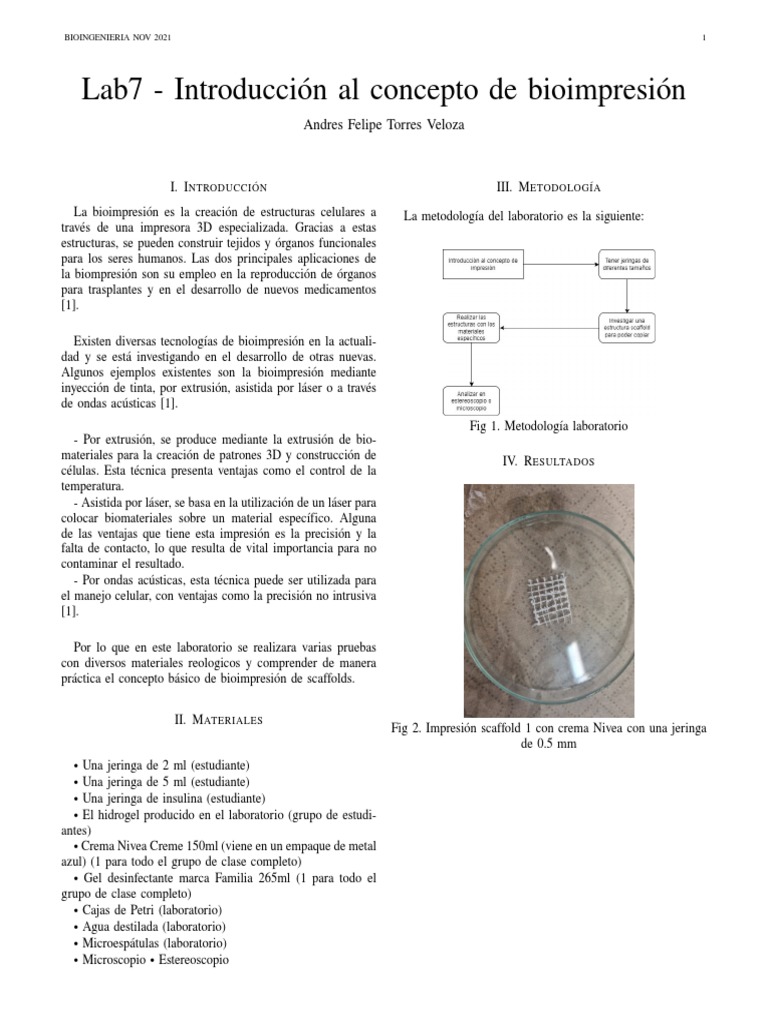 Lab 7 Introducci N Al Concepto de Bioimpresi N | PDF | Viscosidad | Laboratorios