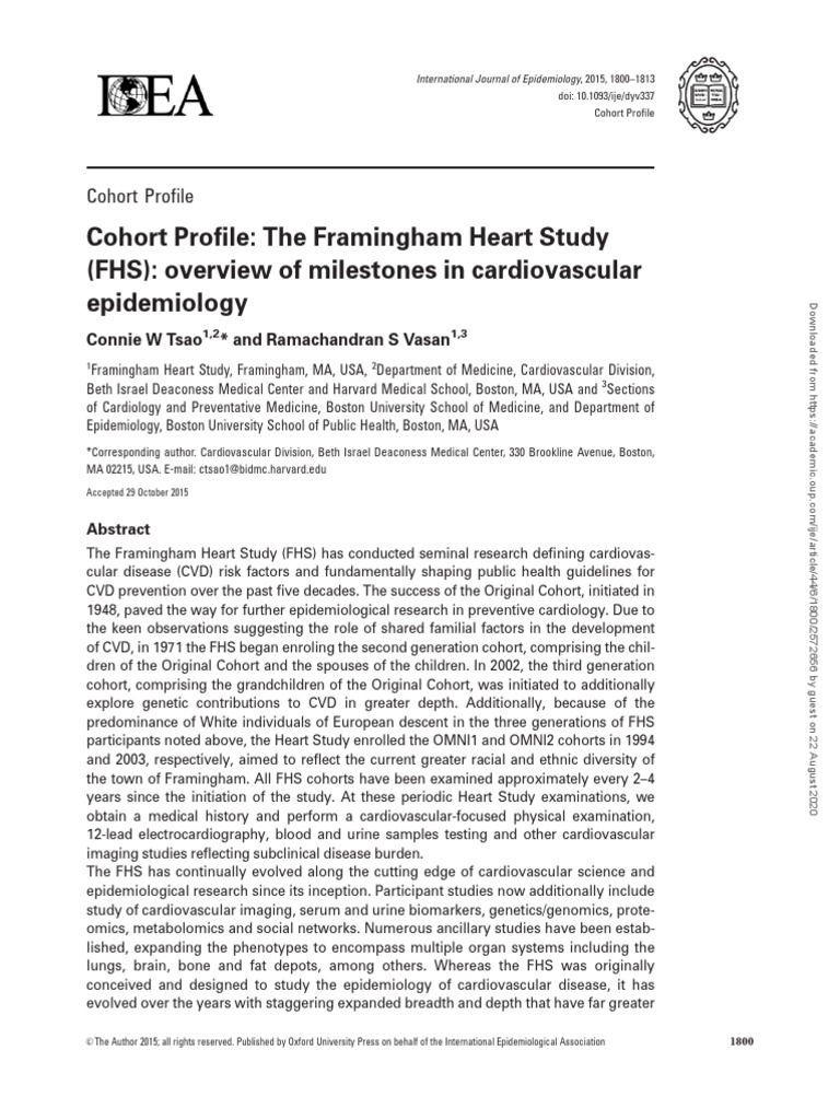 Cohort Profile: The Framingham Heart Study (FHS) : Overview of Milestones in Cardiovascular ...