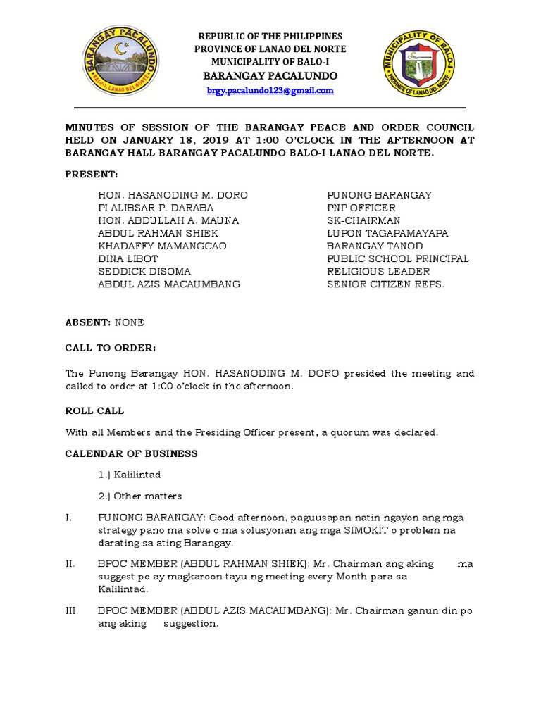 Bpoc Minutes of Meeting 2019 | PDF | Philippines