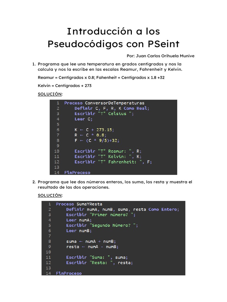 Introduccion A Los Pseudocódigos Con PSeint - Orihuela, J. (2022) | PDF ...