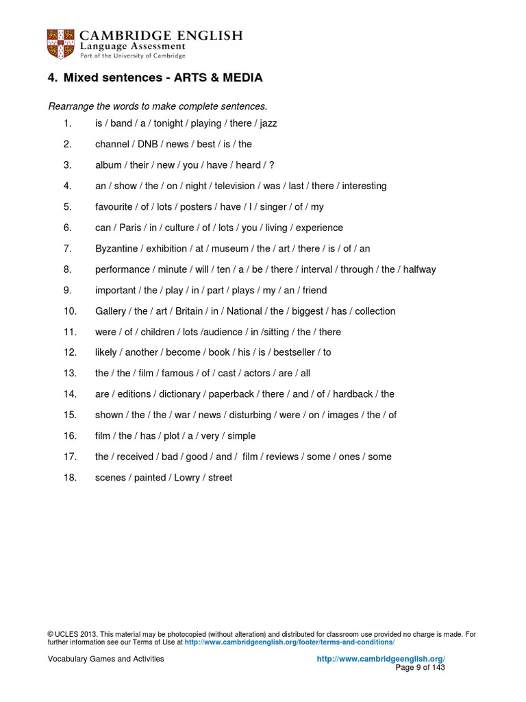 Art-Media Mixed Sentences | PDF