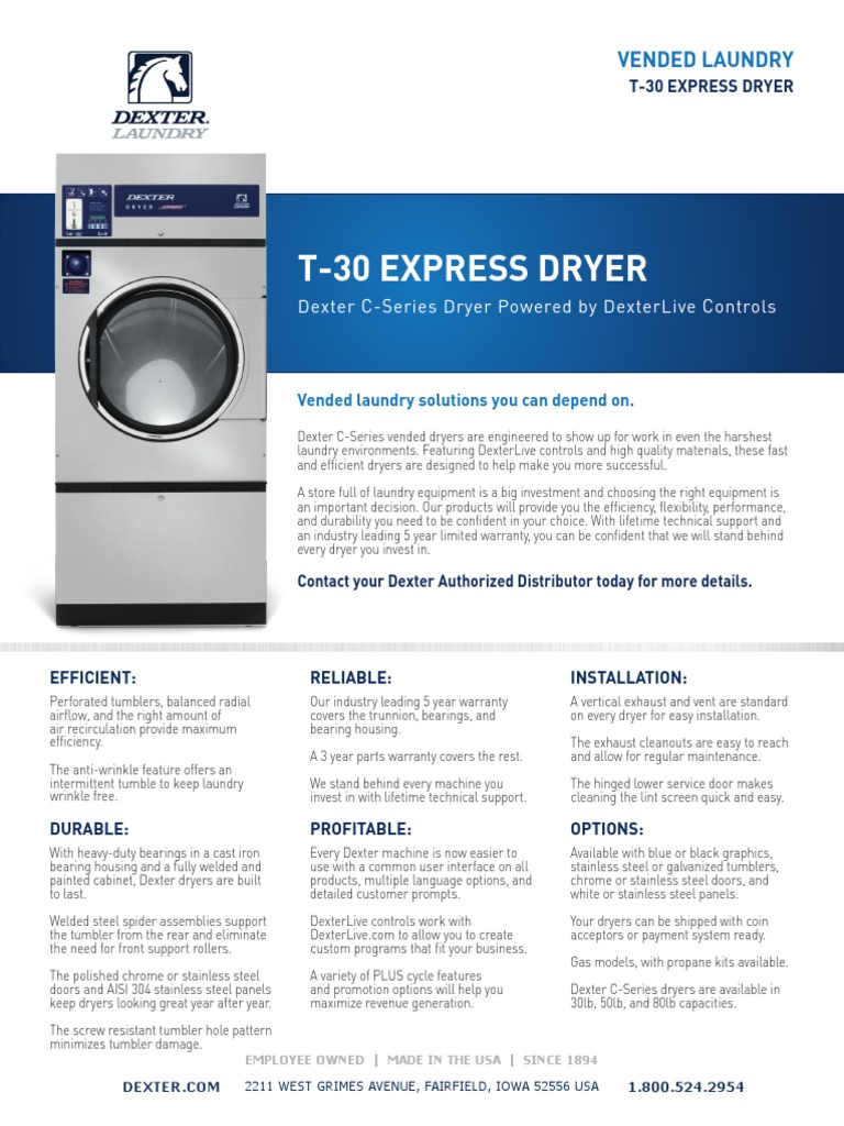 Dexter Specifications T-30 COMERCIAL | PDF | Clothes Dryer ...