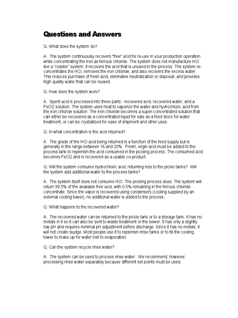 Questions and Answers | PDF | Hydrochloric Acid | Water