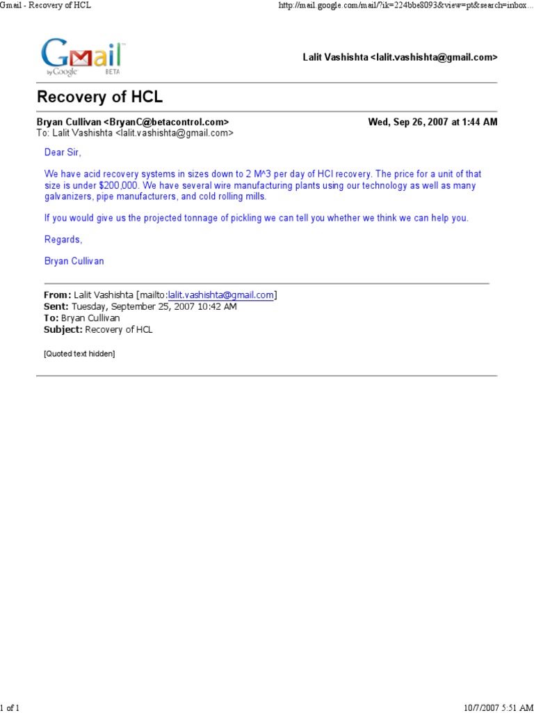 Recovery of HCL | PDF