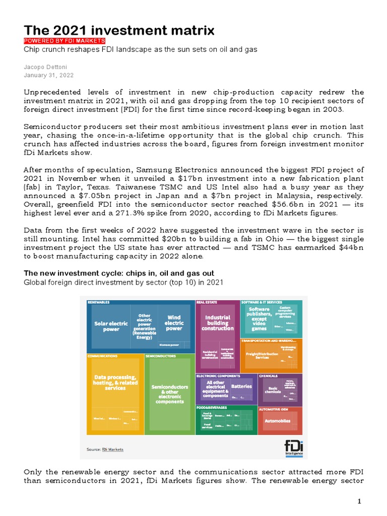 2021 Investment Matrix | PDF | Electric Vehicle | Foreign Direct Investment