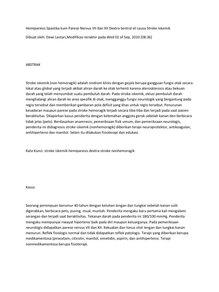 He Mi Paresis Spastika Kum Parese Nervus VII Dan XII Dextra Sentral Et ...