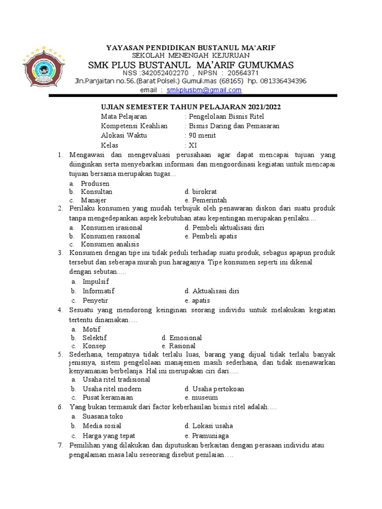 SOAL Pengelolaan Bisnis Ritel GENAP 2022 | PDF | Bisnis | Ilmu Sosial