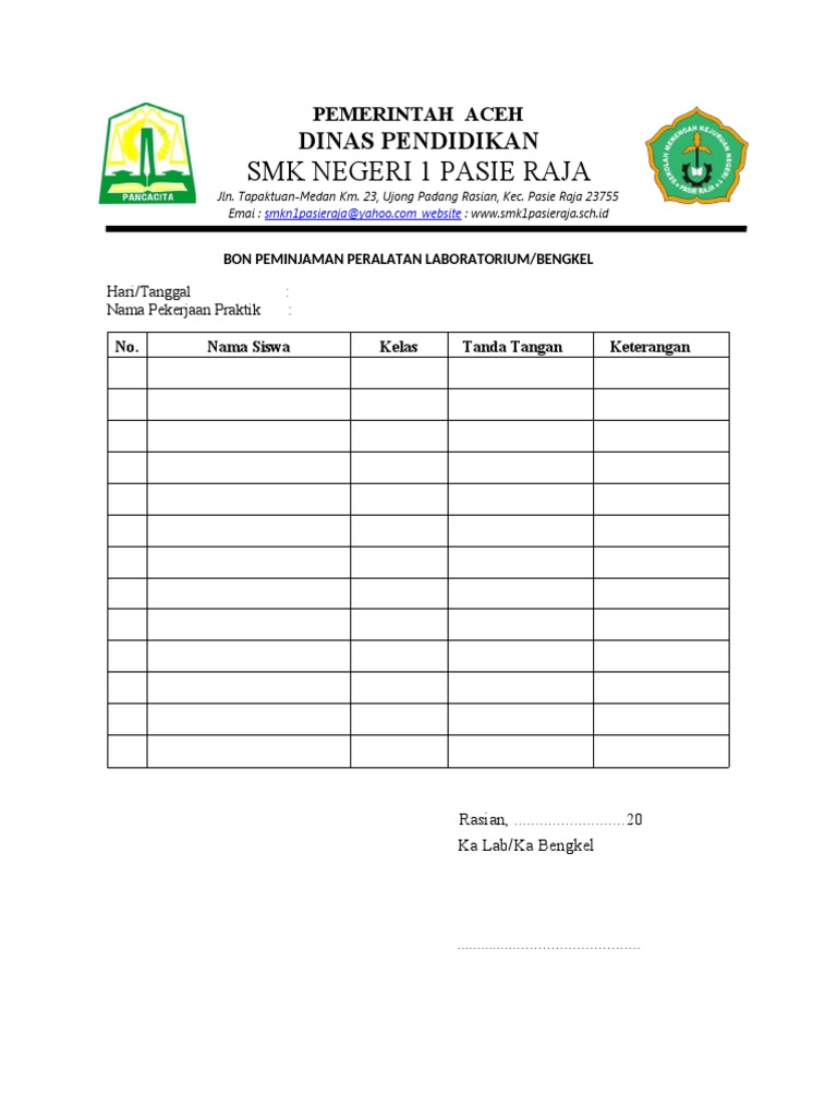 Bon Peminjaman Alat Dan Mesin | PDF