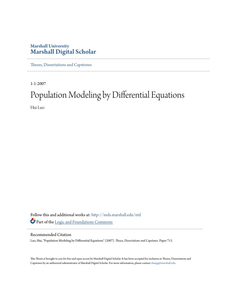 Population Modeling by Differential Equations | PDF | Equations ...