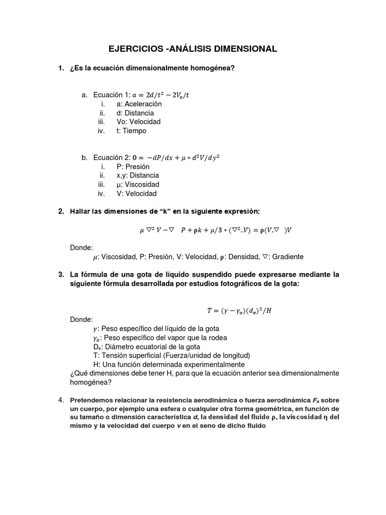 t4 - Ejercicios - Análisis Dimensional | PDF