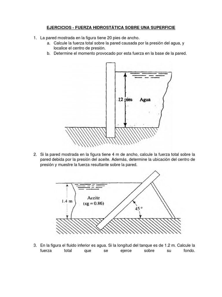 t3 - Ejercicios - Fuerza Hidrostática en Superficies | PDF