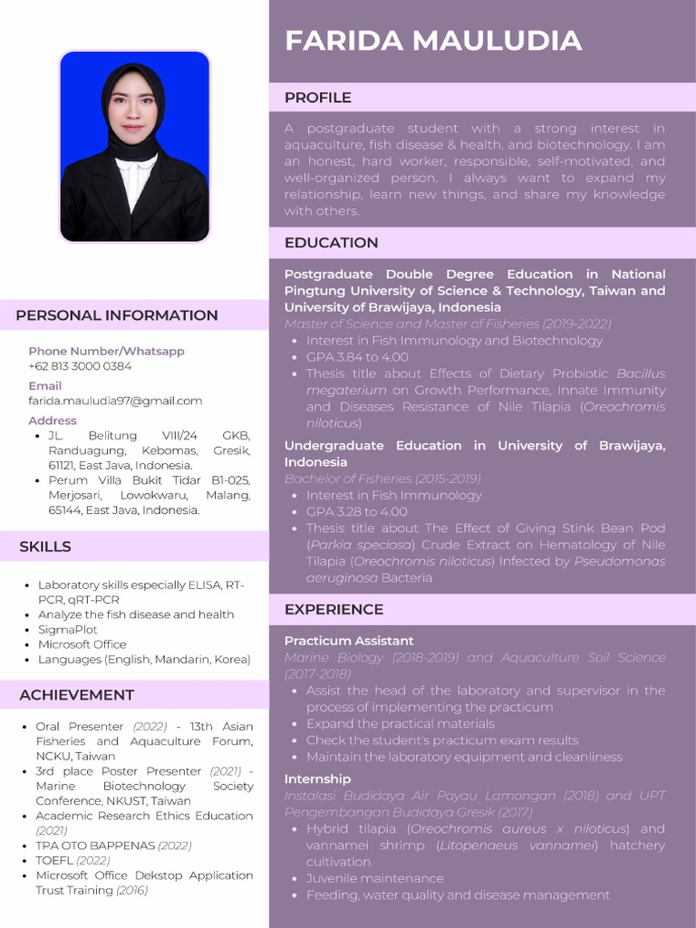 Curriculum Vitae - FARIDA | PDF
