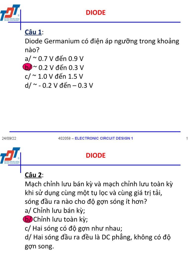 C2. Trac Nghiem Diode | PDF