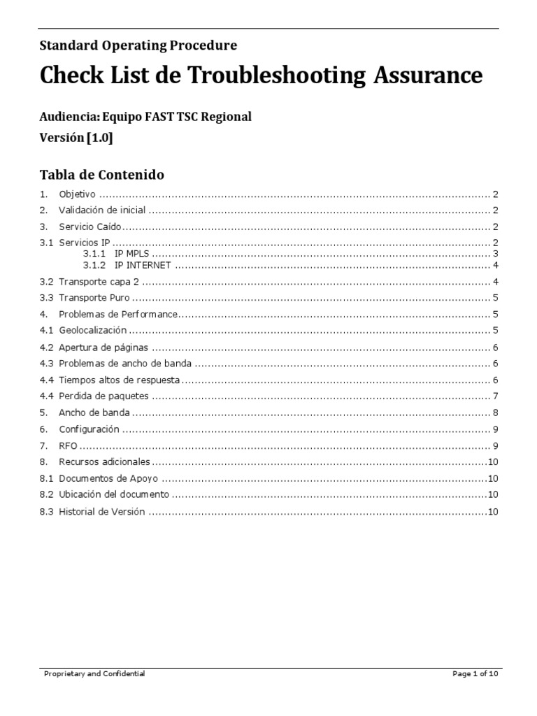 CheckList de Troubleshooting para Equipo FAST TSC | PDF | Enrutador (Computación) | Transmisión ...