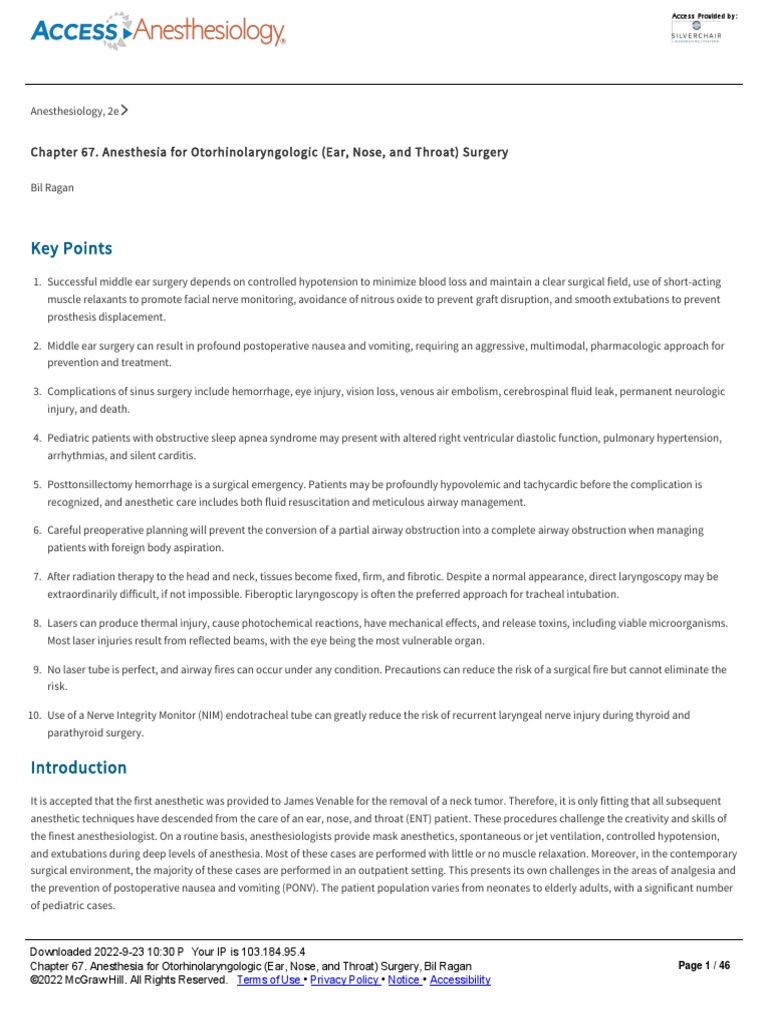 Chapter 67. Anesthesia For Otorhinolaryngologic (Ear, Nose, and Throat ...