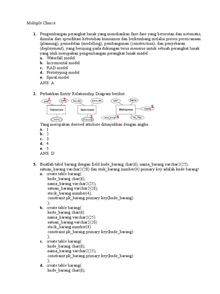 Soal Pilihan Ganda Pemrograman dan Basis Data | PDF | Komputer
