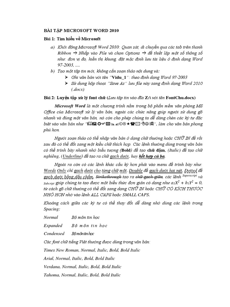 Bai Tap Microsoft Word 2010 | PDF