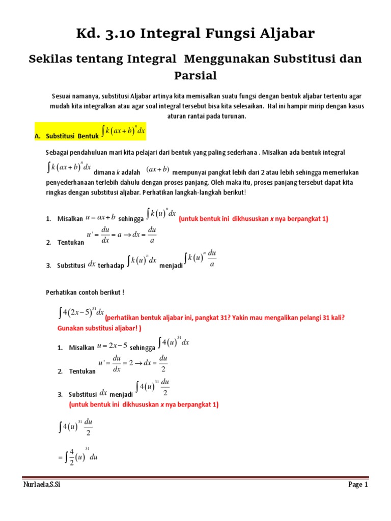 Teknik Integral Substitusi & Parsial | PDF | Metode & Bahan Ajar