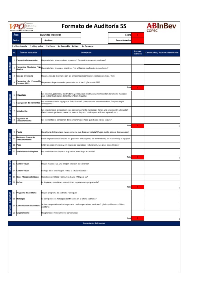 Formato Auditoria 5S | PDF | Auditoría
