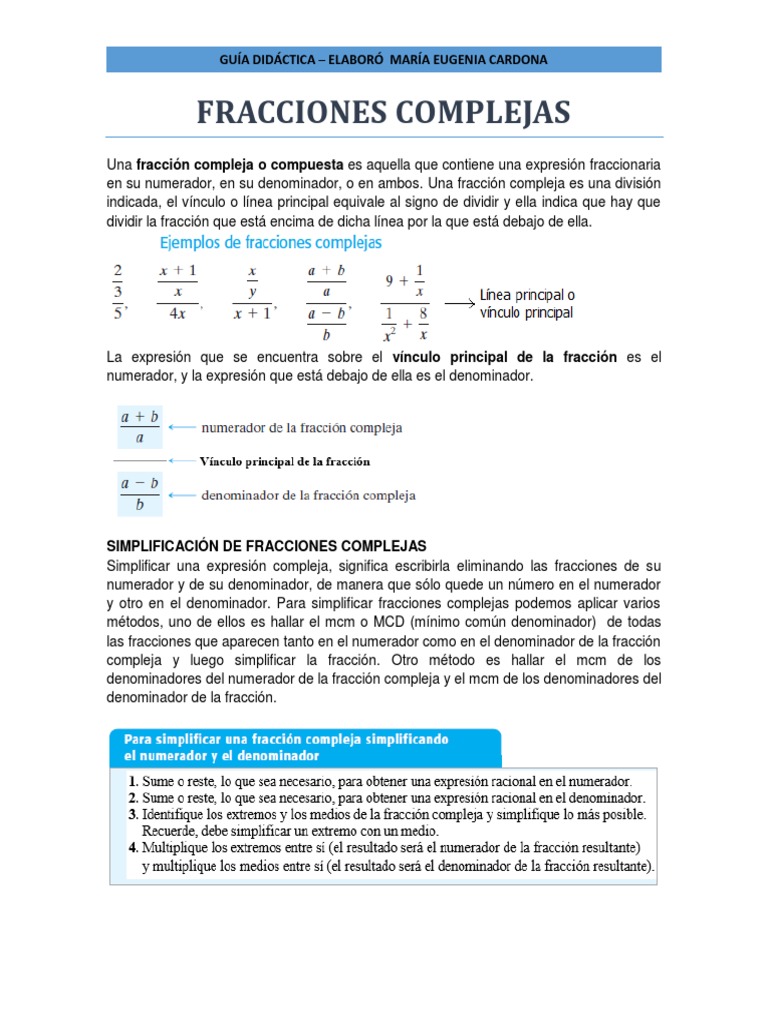 GuÍa DidÁctica-fracciones Complejas | PDF | Matemáticas | Álgebra