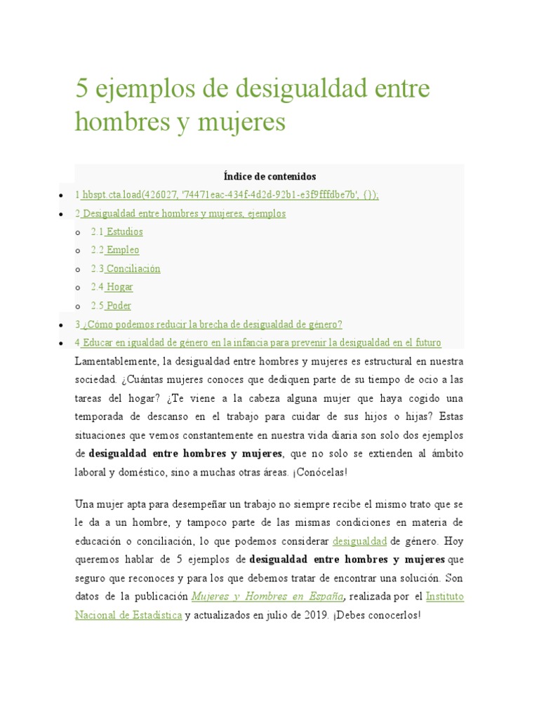 5 Ejemplos de Desigualdad Entre Hombres y Mujeres | PDF | Estudios de ...