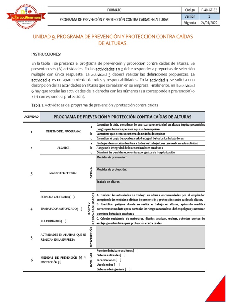 Taller Programa Prevención y Protección Contra Caídas | PDF | Business