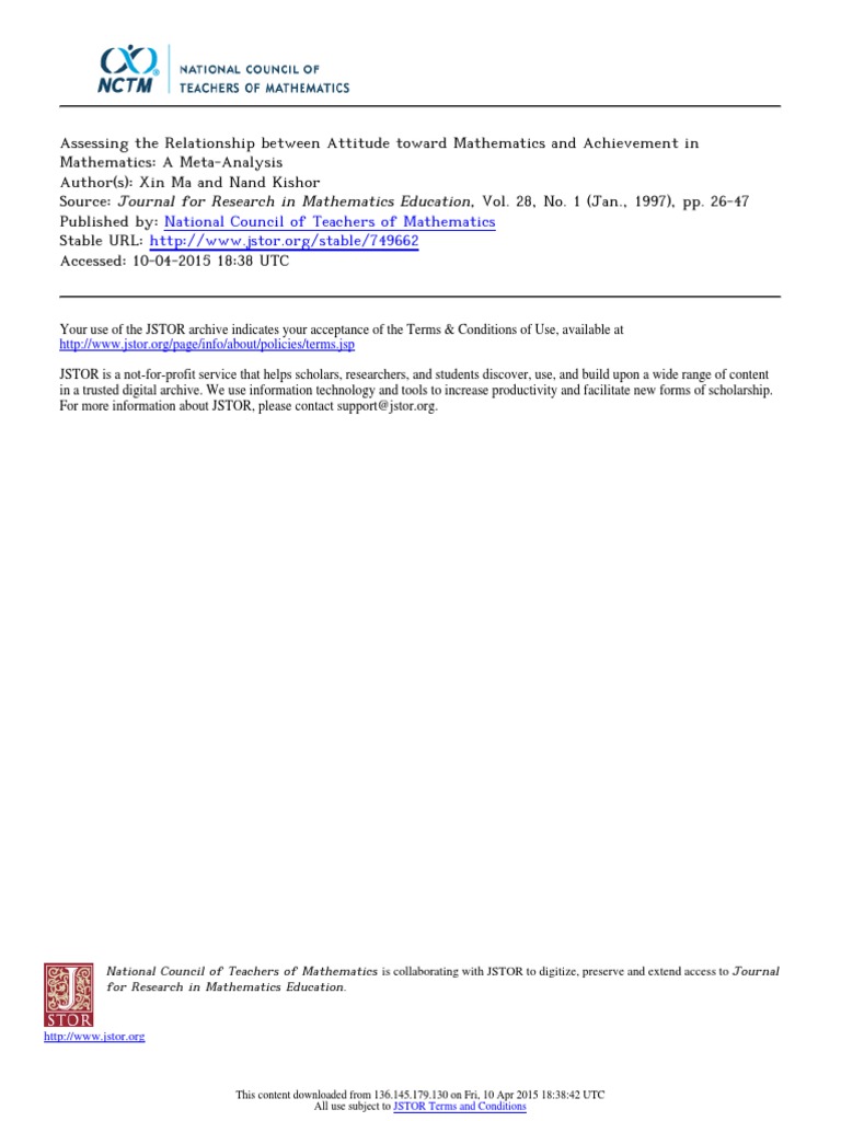 Meta-Analysis of Math Attitude and Achievement | PDF | Effect Size ...