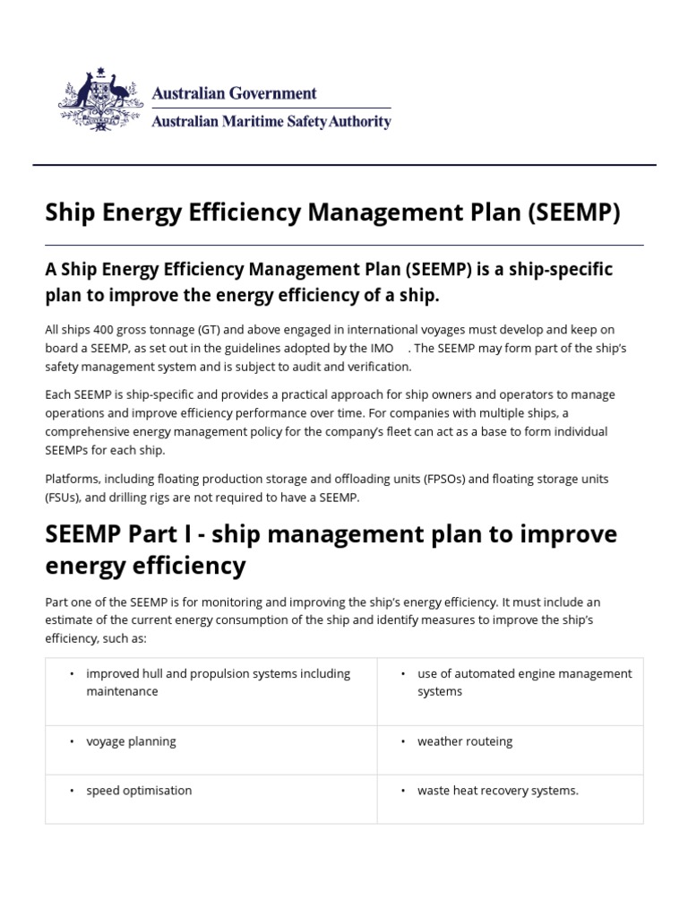 Ship Energy Efficiency Management Plan (SEEMP) | PDF | Efficient Energy ...