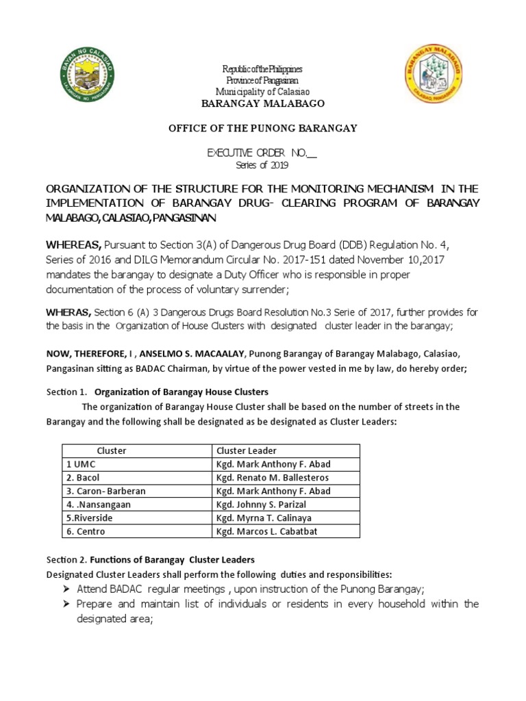 BADAC House Cluster Organization Order | PDF | Justice | Crime & Violence