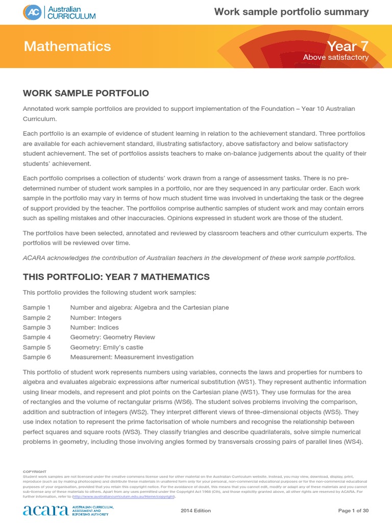 Year 7 Mathematics Portfolio Above | Download Free PDF | Line (Geometry ...