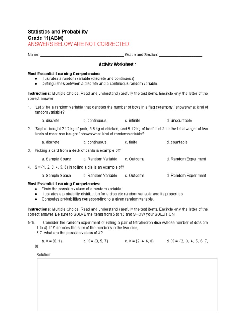 Statistics and Probability Act. Worksheets | PDF | Normal Distribution ...
