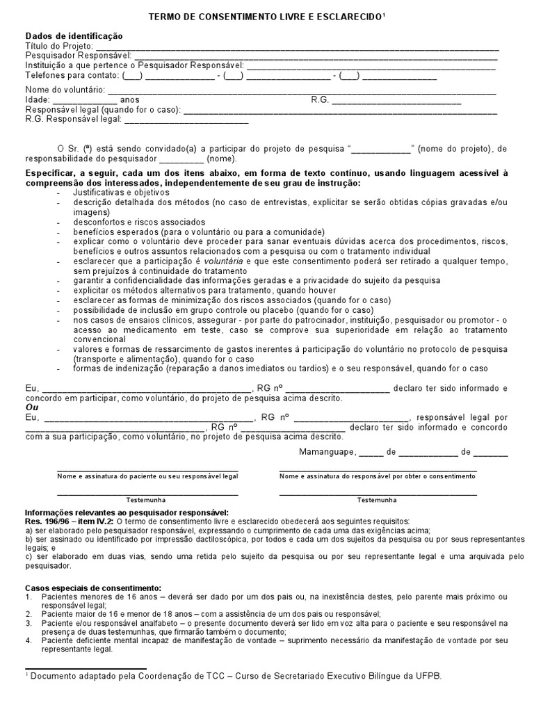14 Termo de Consentimento Livre e Esclarecido Tcle | PDF | Teste clínico