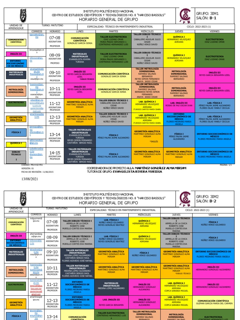 Horario 2022-2023 Grupo 3IM1 y 3IM2 | PDF | Enseñando | Comunicación