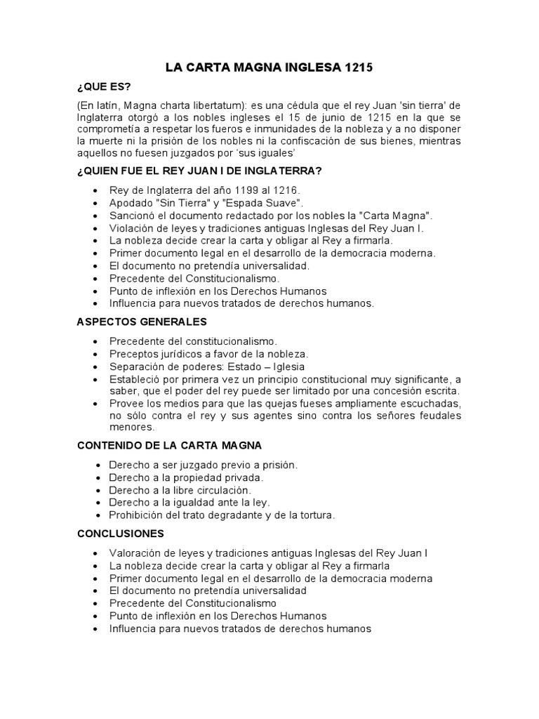 La Carta Magna Inglesa 1215 | PDF
