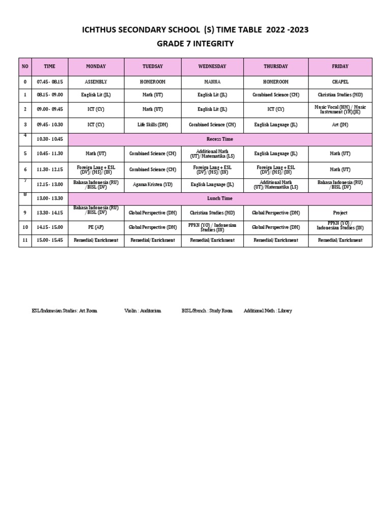 Ichthus Secondary School Timetable 2022 | PDF | Science | Languages