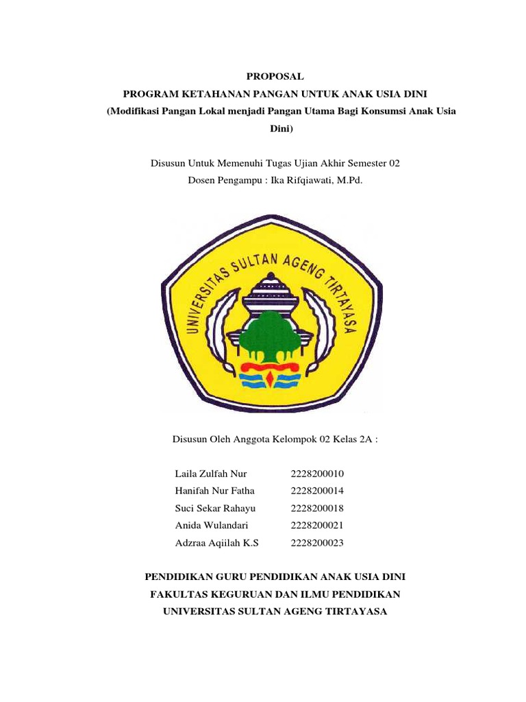 PROPOSAL PROGRAM KETAHANAN PANGAN UNTUK ANAK USIA DINI (Modifikasi Pangan Lokal Menjadi Pangan ...