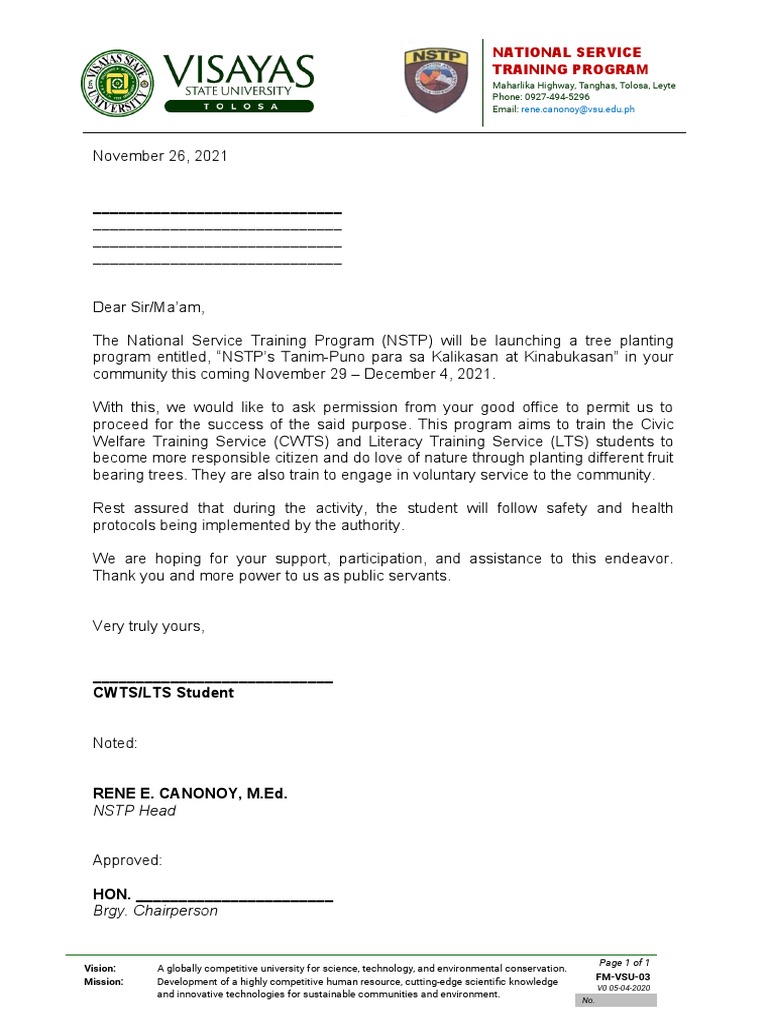 NSTP Tree Planting Program Request | PDF | Science | Natural Environment
