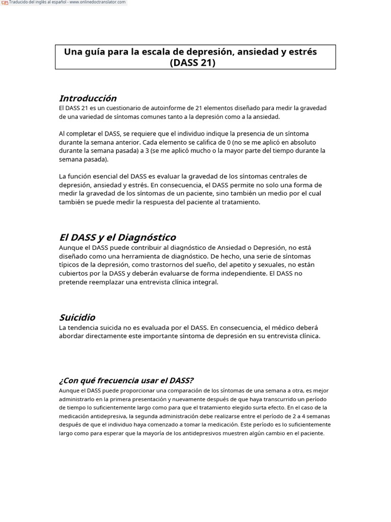 Guía del DASS 21: Evaluación de Síntomas | PDF | Depresión (estado de ...