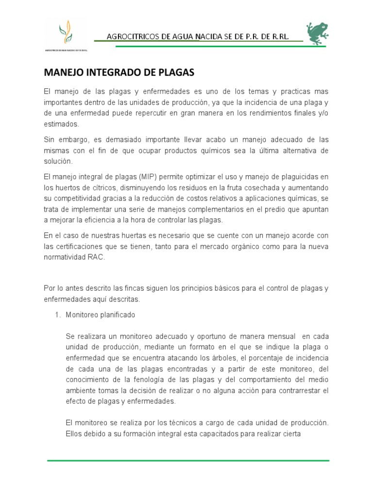 Manejo Integrado de Plagas | PDF | Plaga (organismo) | Control biológico de plagas