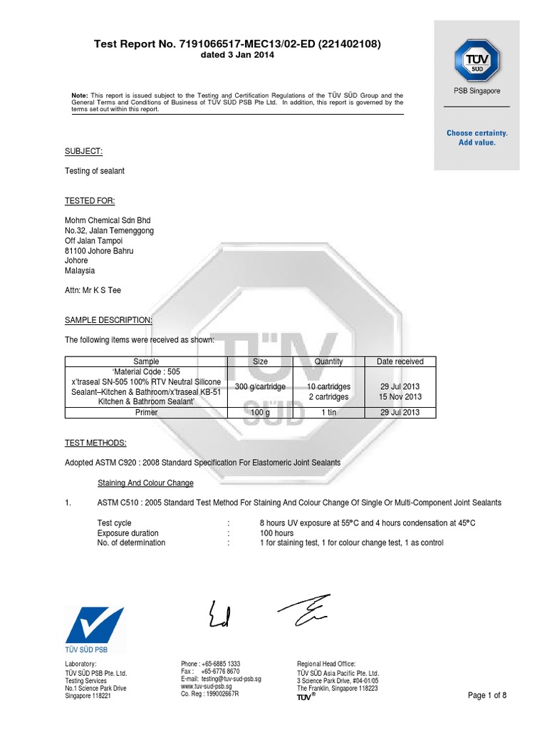 SN-505 ASTM C920 Fungal Resistance Test Report TEST CHỐNG MỐC | PDF ...