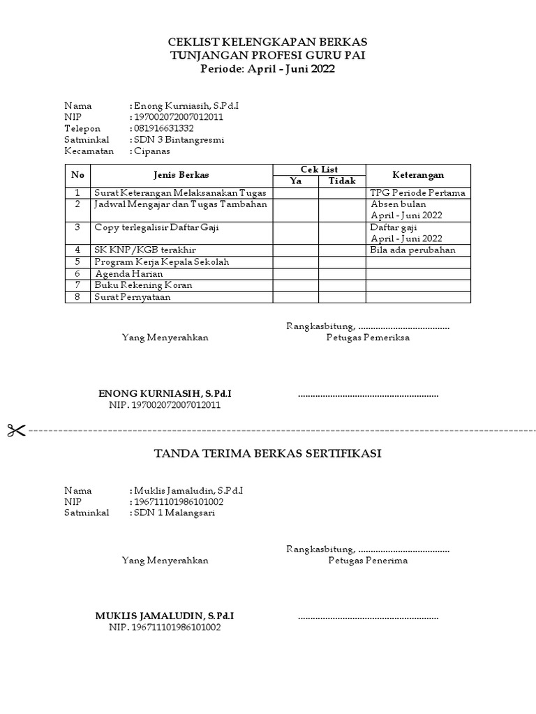 Ceklist Kelengkapan Berkas Guru Pai | PDF