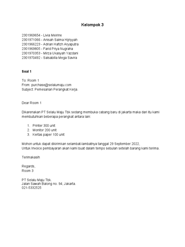Surat Email Pemesanan Barang | PDF